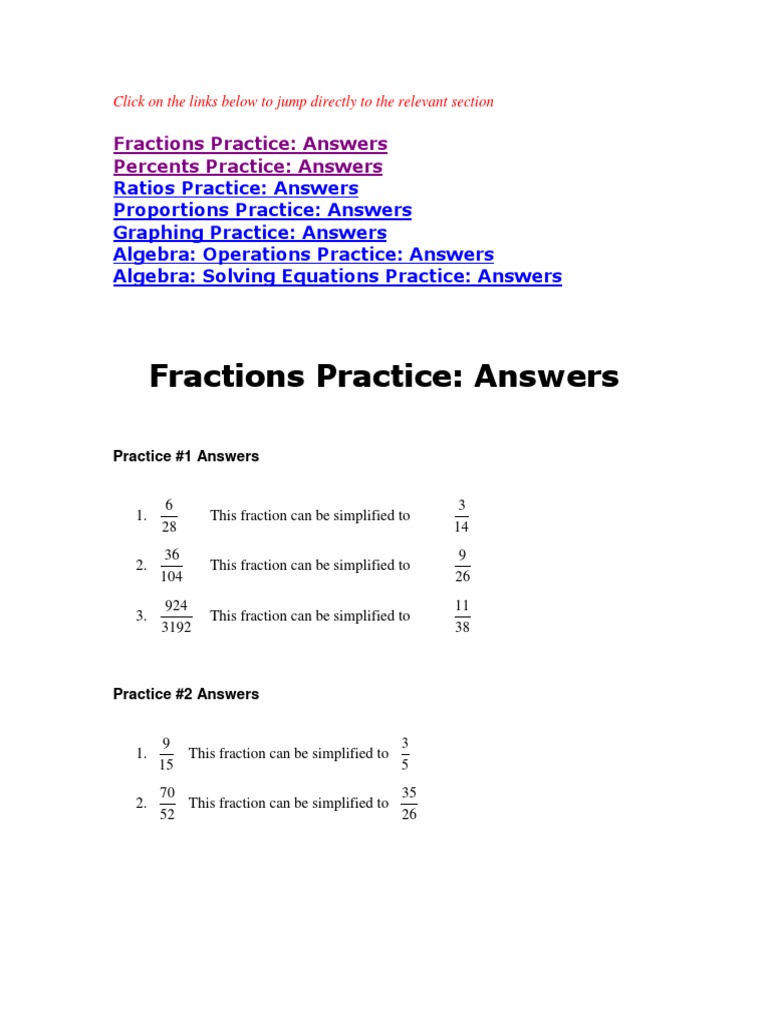 Fractions Practice: Answers Percents Practice: Answers | PDF | Bracket ...