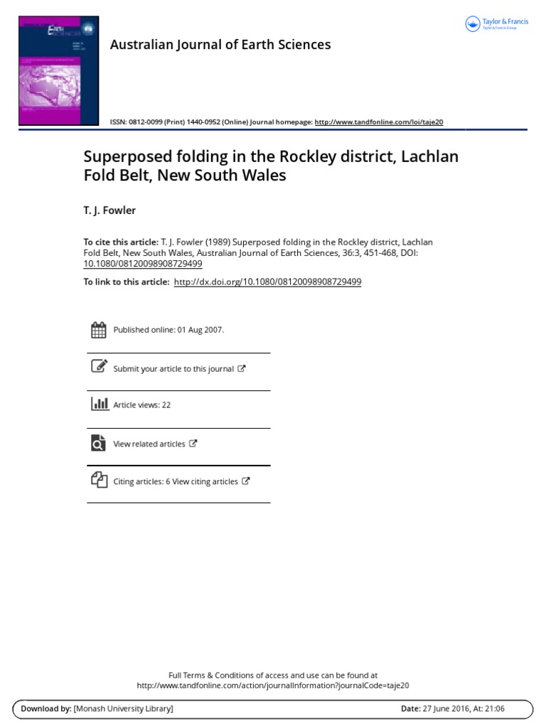 Superposed Folding in The Rockley District Lachlan Fold Belt New South ...