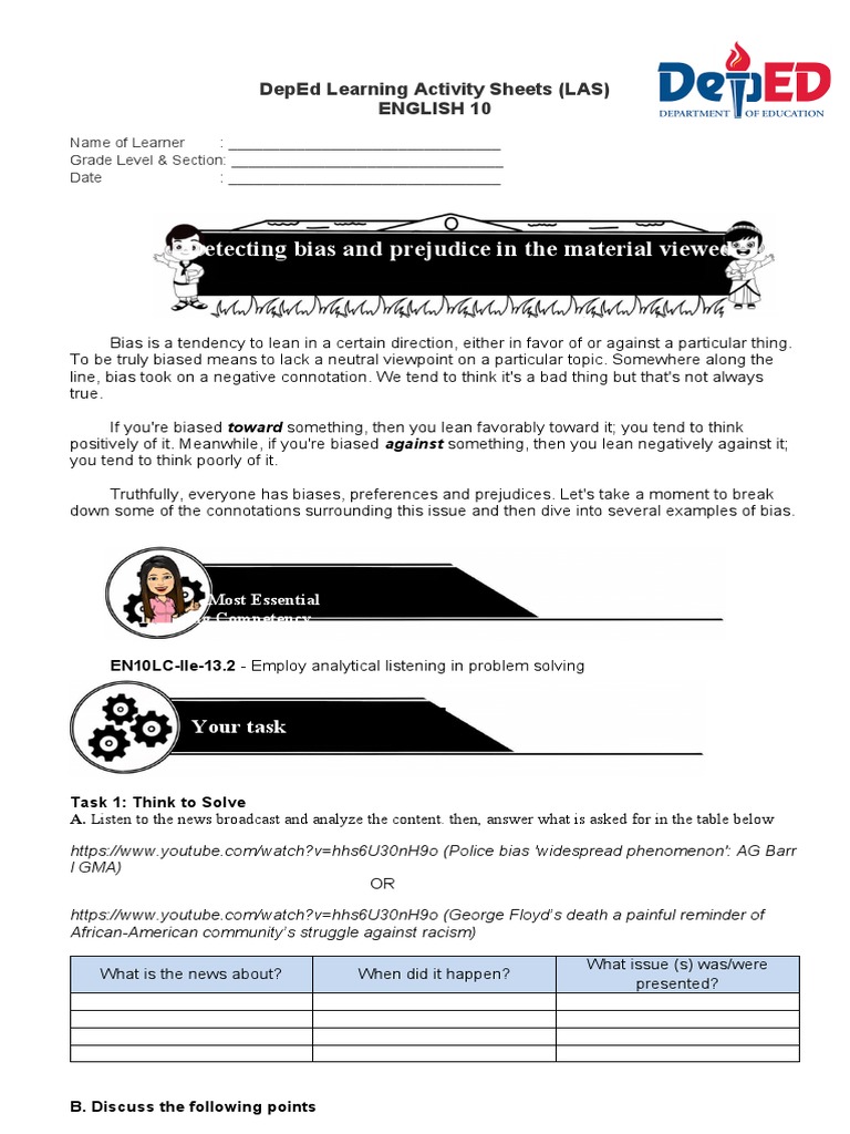 Q1 Melc English Act Sheet-6 | PDF | Bias | Learning
