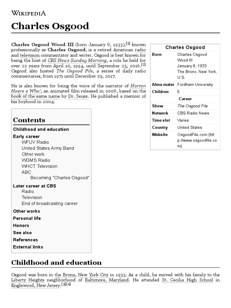 Charles Osgood - Wikipedia | PDF | Broadcasting | Mass Media