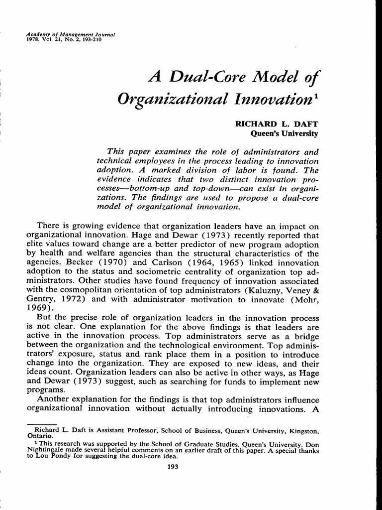 Dual-Core Model of Organizational Innovation | PDF | Innovation | Expert