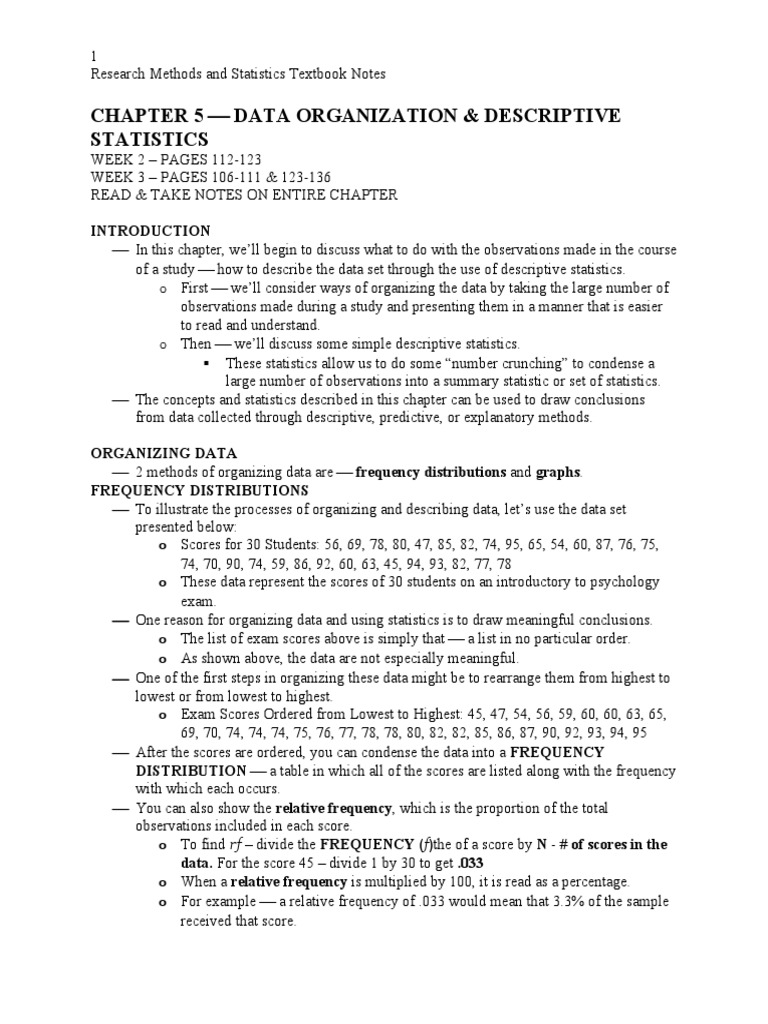 CH 5 NOTES - Data Organization and Descriptive Statistics | PDF | Level ...