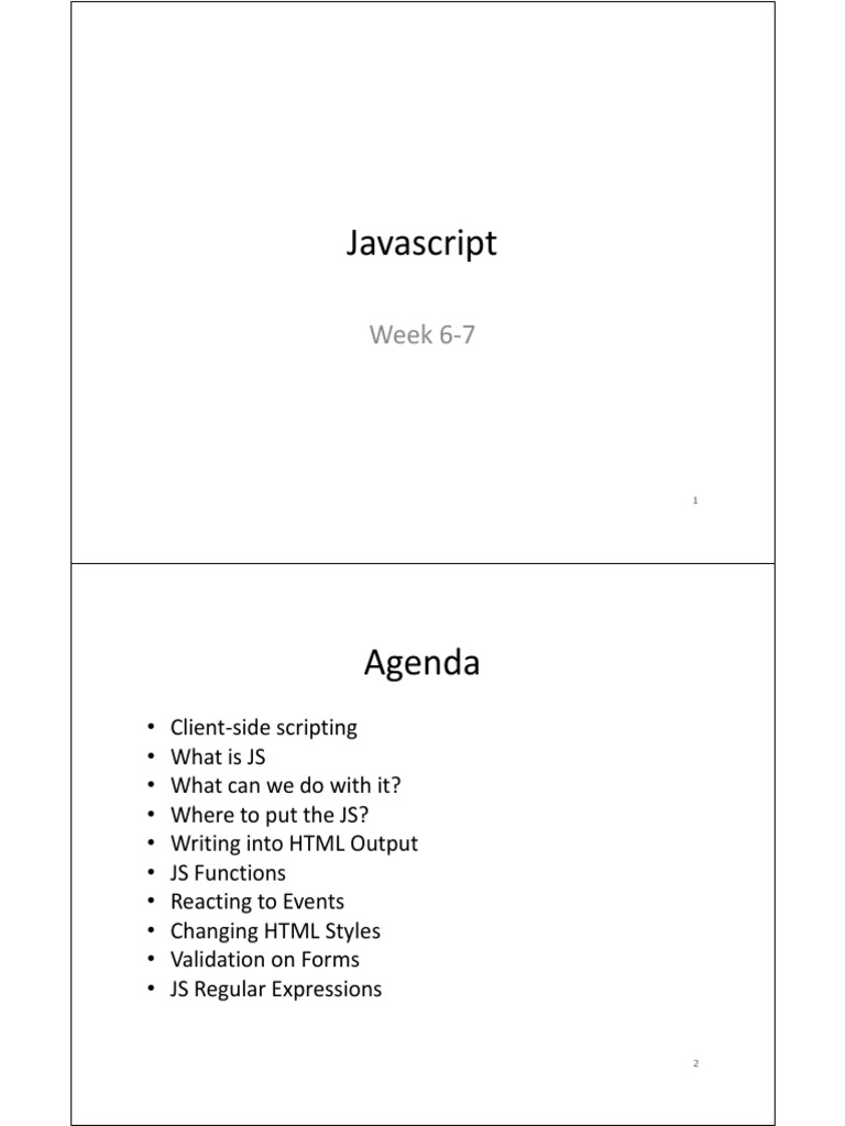 Javascript Javascript: Week 6 7 | PDF | Java Script | Html