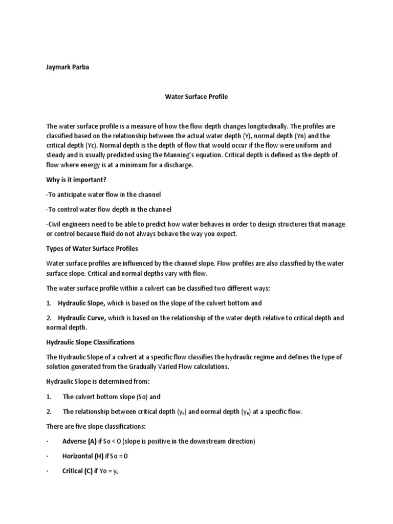 Water Surface Profile | PDF | Fluid Dynamics | Slope