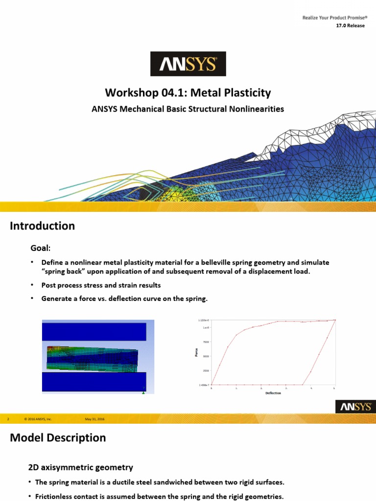 Workshop 04.1: Metal Plasticity: ANSYS Mechanical Basic Structural Nonlinearities | PDF ...