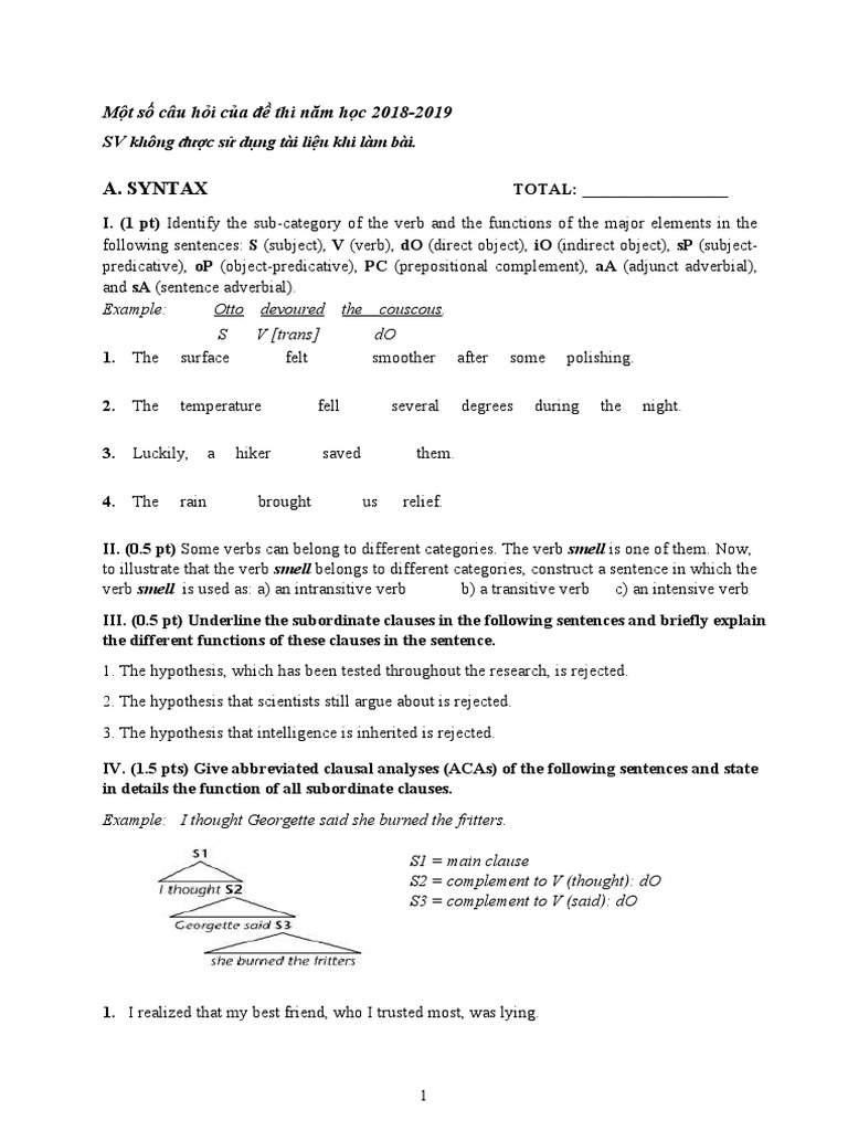 Sample Syntax and Semantics Test | PDF | Clause | Object (Grammar)
