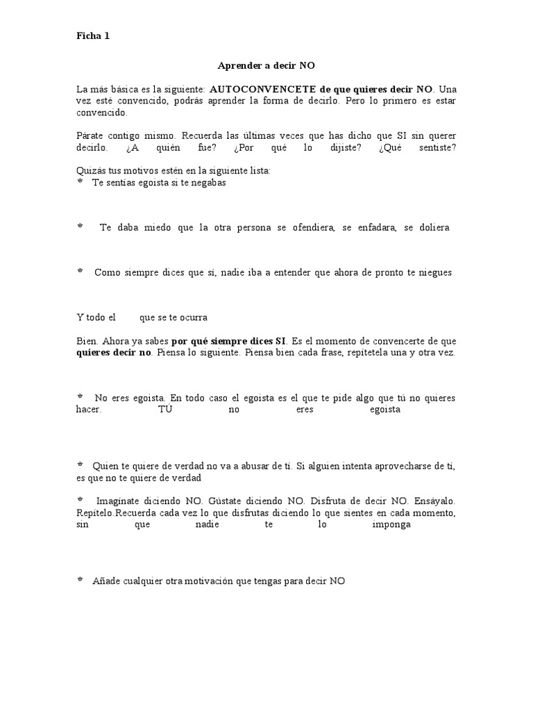 Ficha 1 Aprender A Decir No Pdf