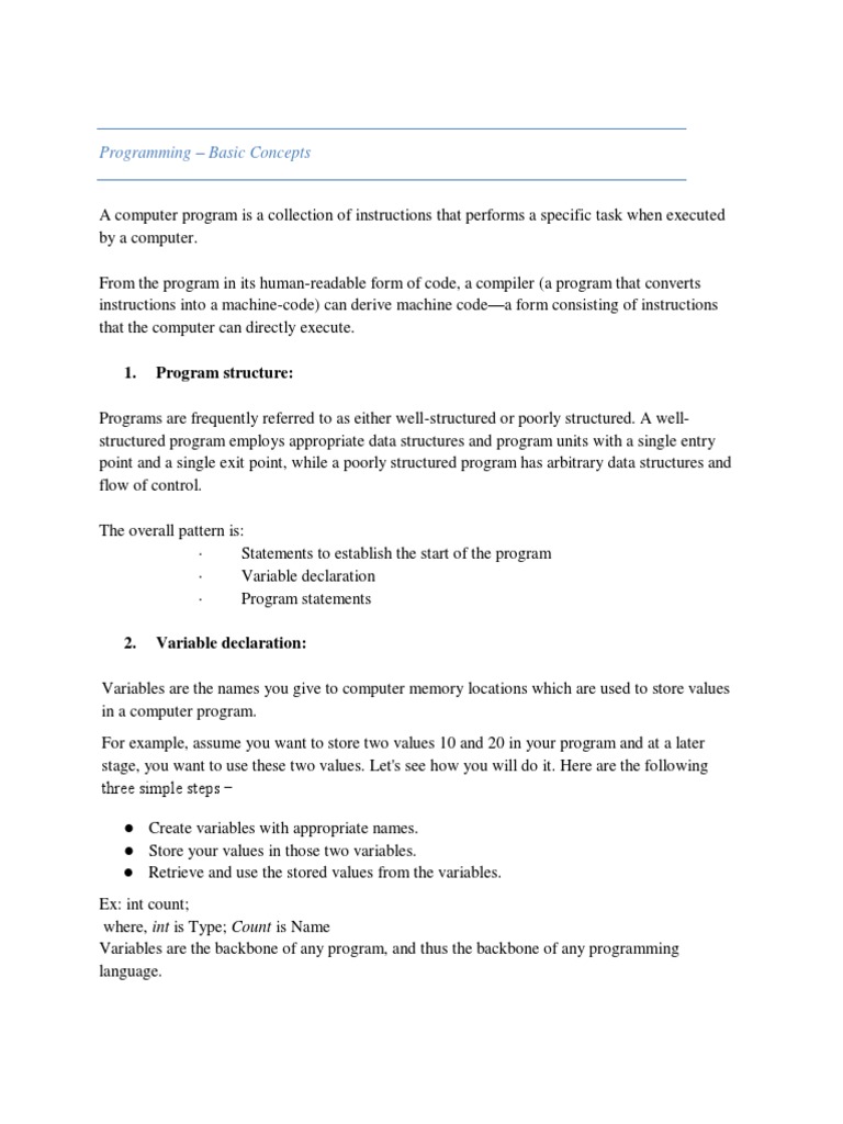 Programming Fundamentals: An Introduction to Basic Concepts in ...