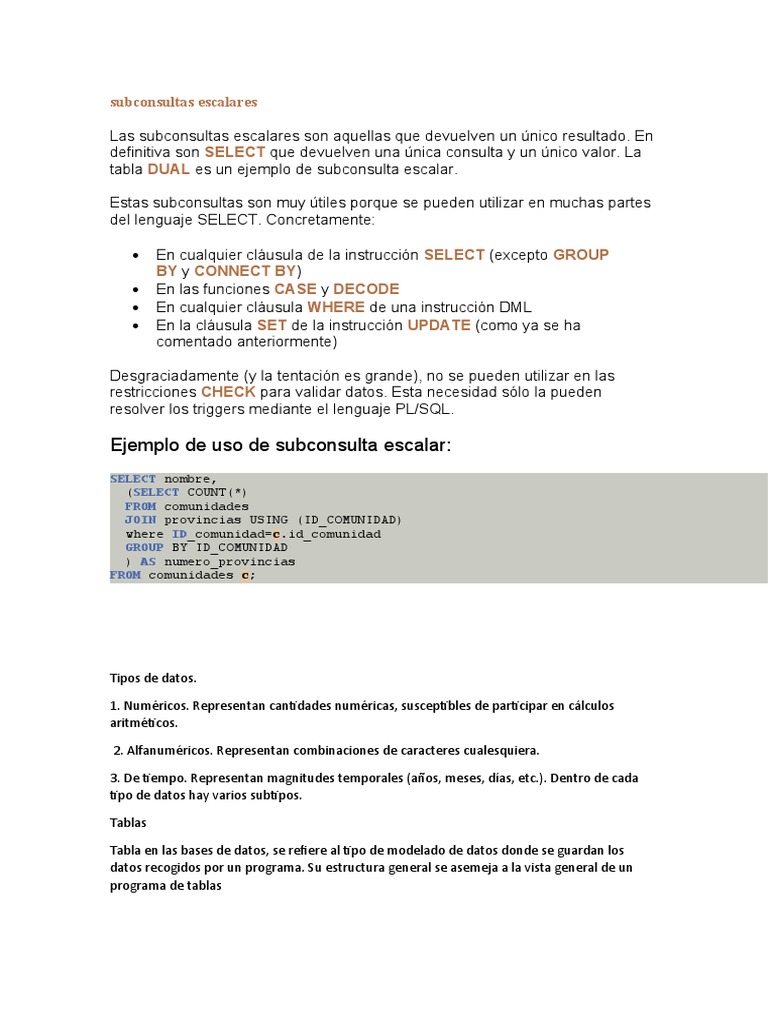 Subconsultas Escalares | PDF | Tabla (base de datos) | Bases de datos