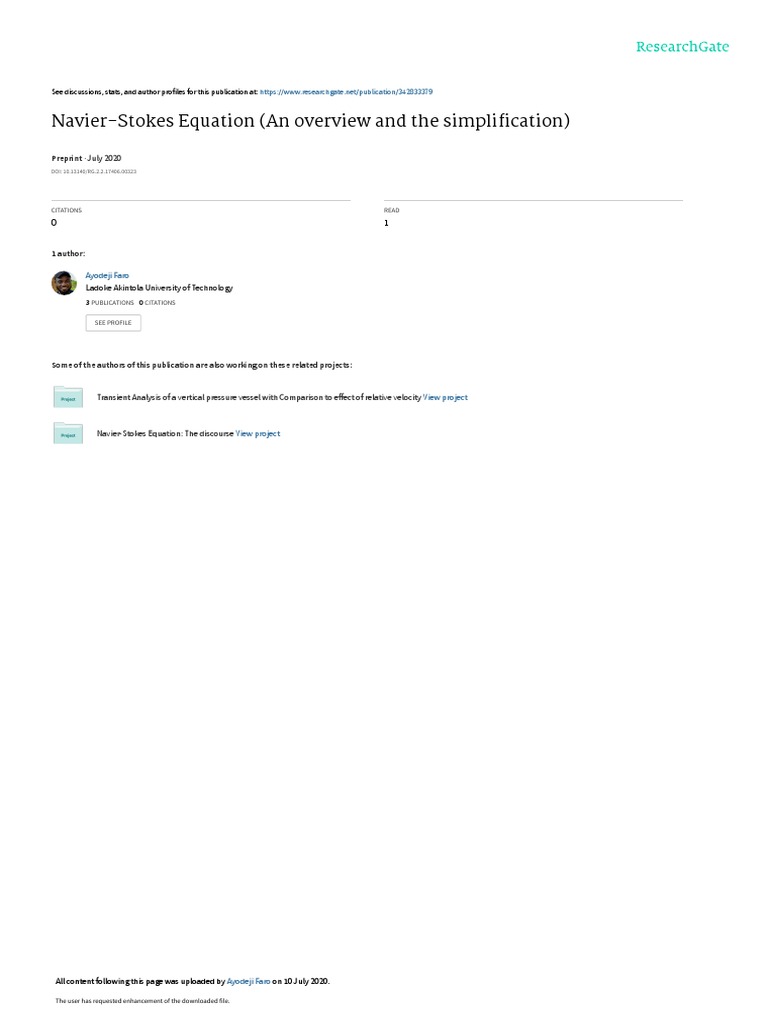 Navier-Stokes Equation (An Overview and The Simplification) : July 2020 ...