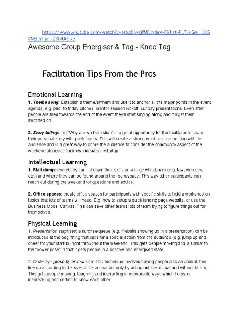Facilitation Tips From The Pros: Awesome Group Energiser & Tag Knee Tag ...