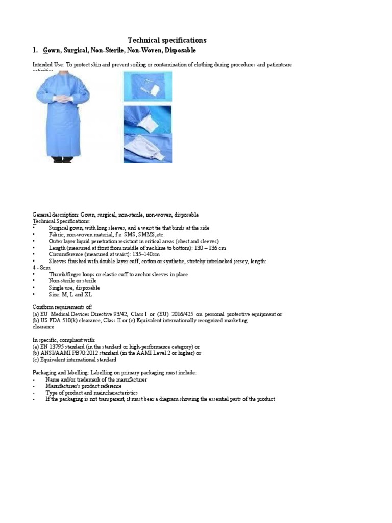 Technical Specifications: 1. Gown, Surgical, Non-Sterile, Non-Woven ...