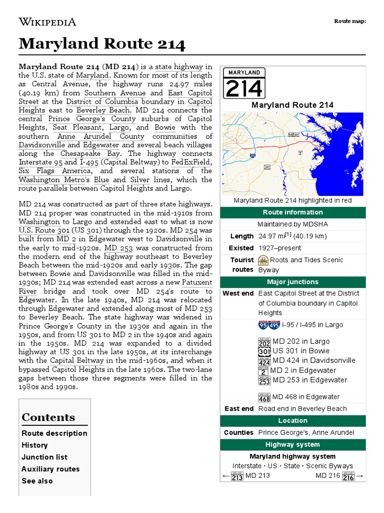 Maryland Route 214 - Wikipedia | Download Free PDF | Road | Road ...
