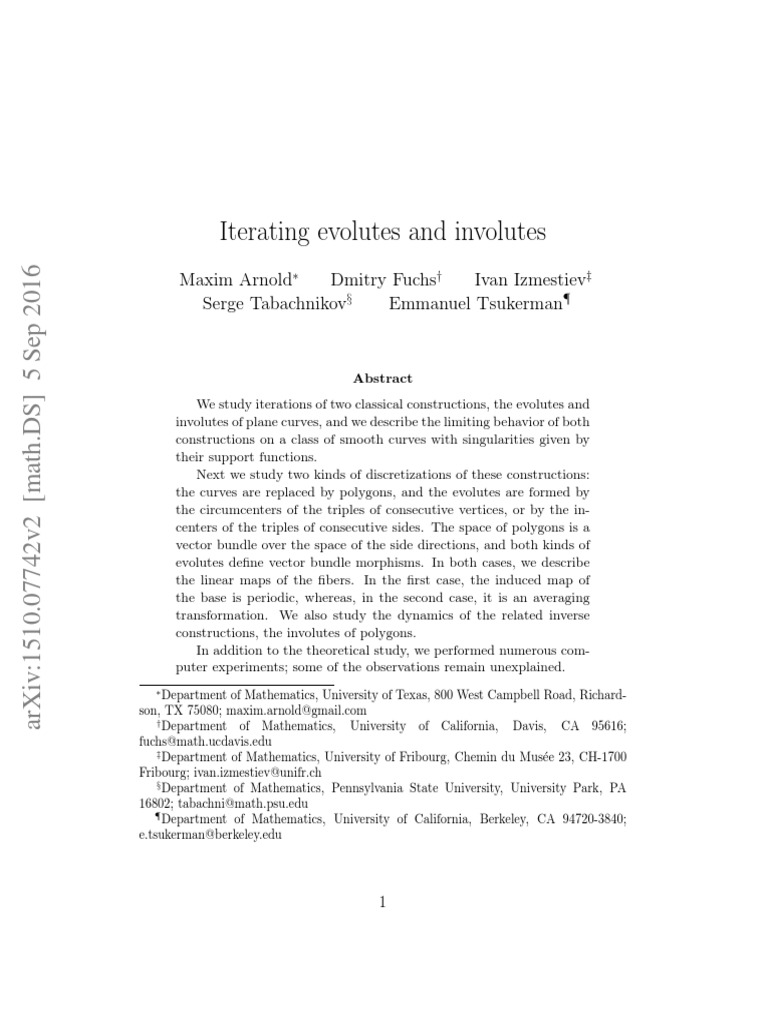 Involute and Evolute PDF | PDF | Derivative | Curve