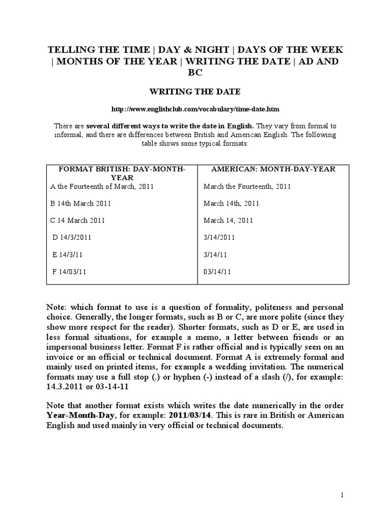 Telling The Time - Day & Night - Days of The Week - Months of The Year ...