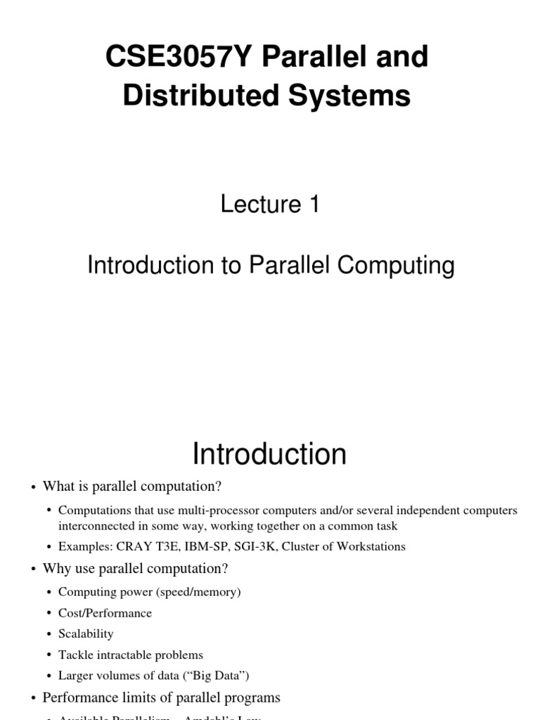 Cse3057y Parallel And Distributed Systems Lecture 1 Introduction To Parallel Computing Pdf