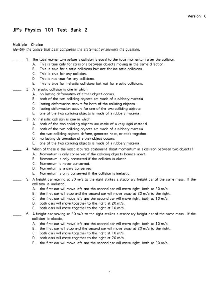PHYSICS 101 Test Bank 2 | PDF | Collision | Angular Momentum