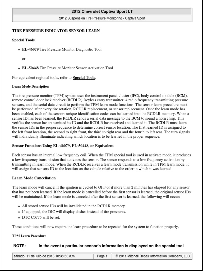 Tire Pressure Indicator Sensor Learn Special Tools EL-46079 Tire ...