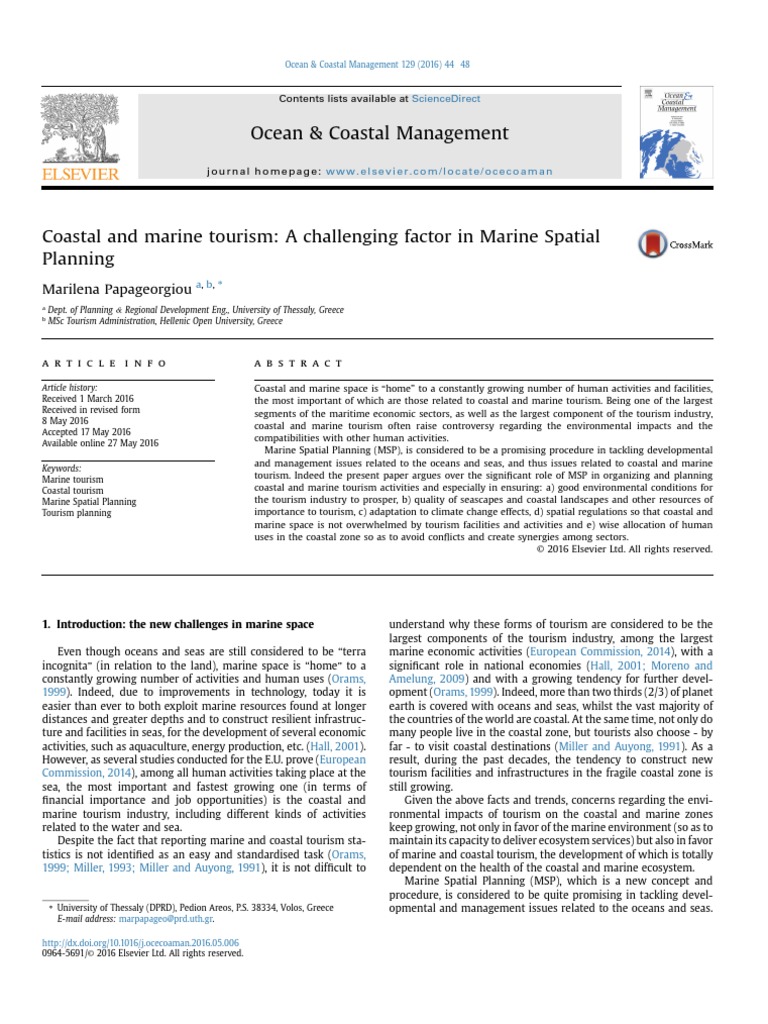 Coastal and Marine Tourism: A Challenging Factor in Marine Spatial ...
