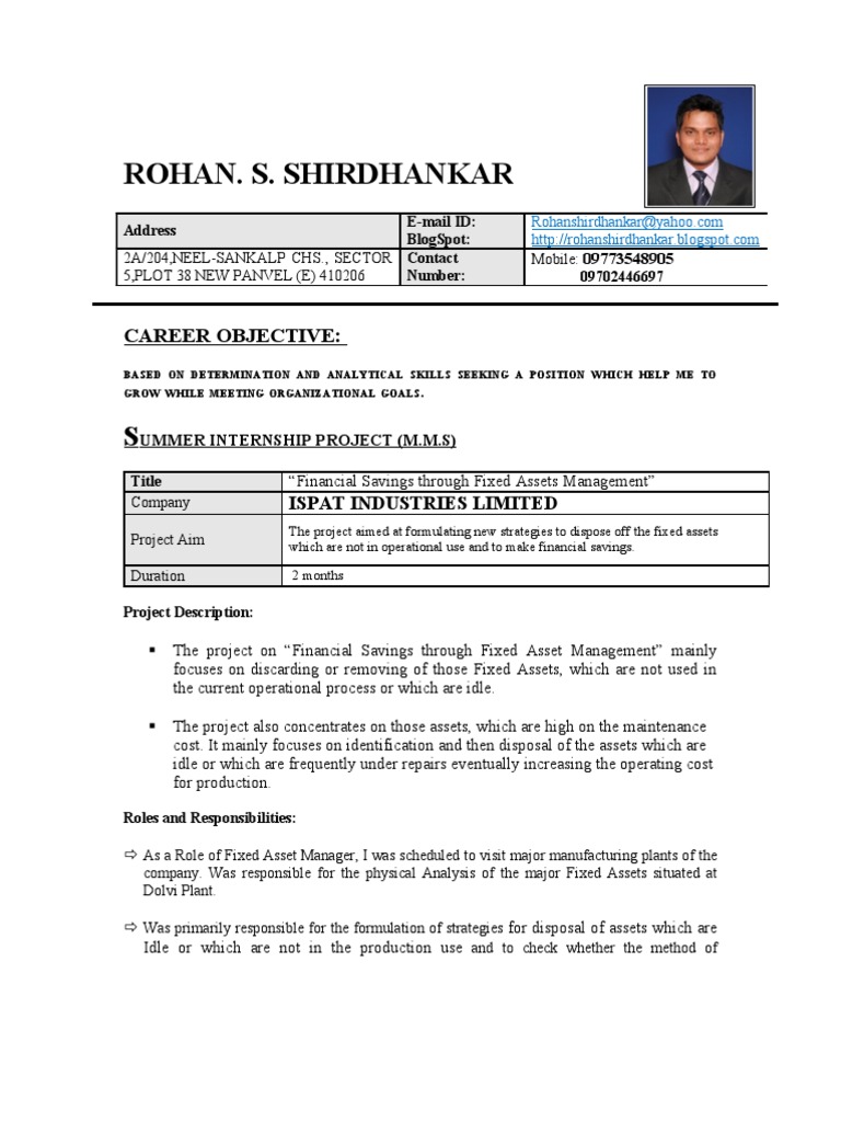 Resume Asset Management Fixed Asset