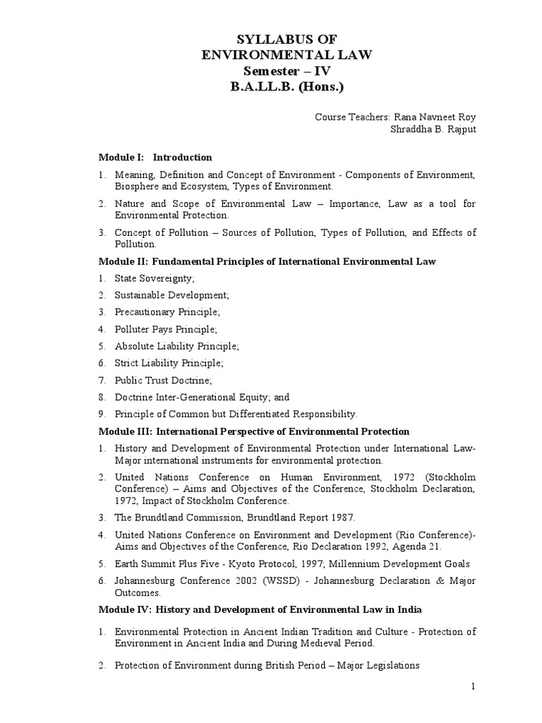 Environmental Law Syllabus Overview | PDF | Environmental Protection ...