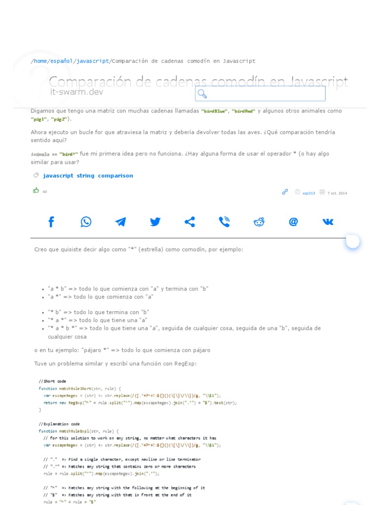 Javascript - Comparación de Cadenas Comodín en Javascript PDF | PDF ...
