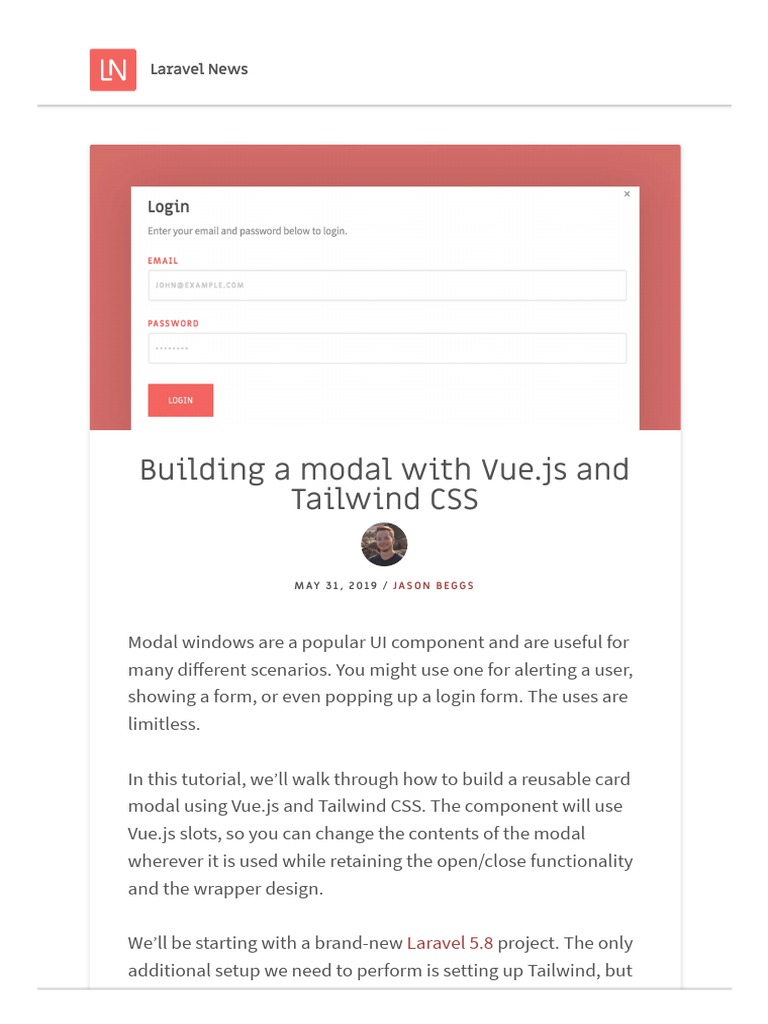 Building A Modal With Vue - Js and Tailwind CSS - Laravel News | PDF | Cyberspace | Human ...