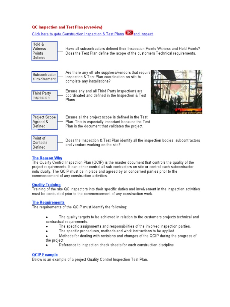 QC Inspection and Test Plan | PDF | Specification (Technical Standard ...