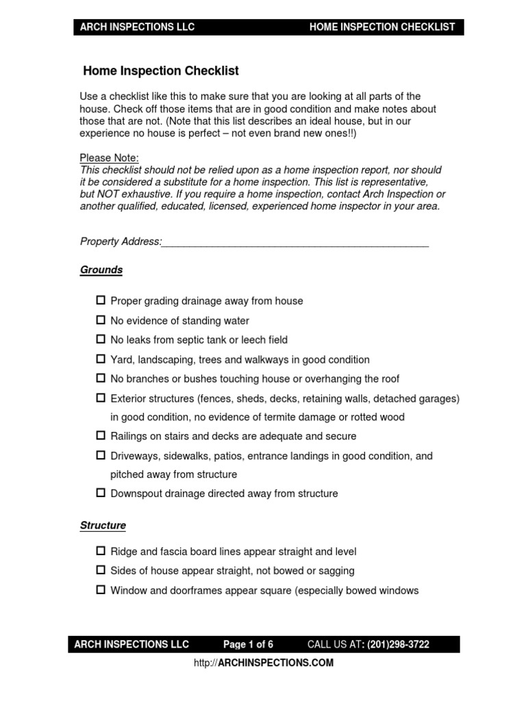 Home Inspection Checklist: Grounds | PDF | Water Heating | Window