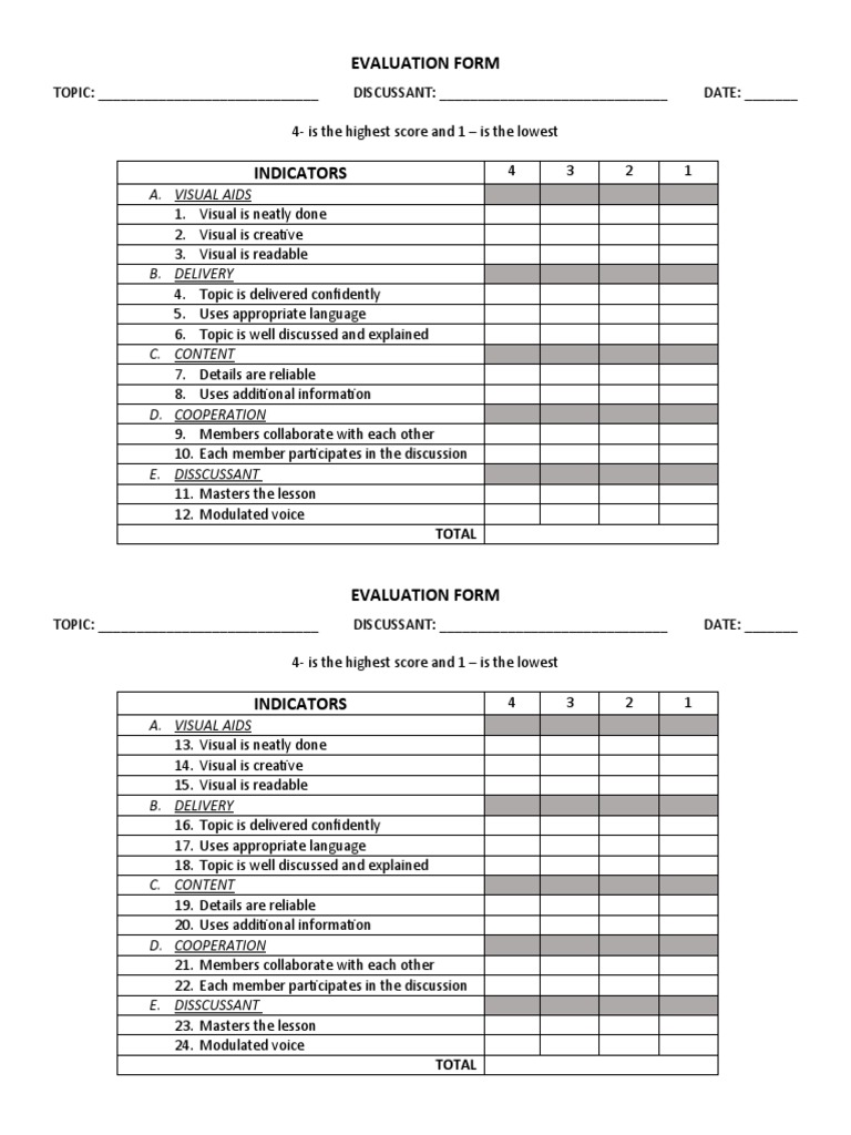 Evaluation Form: A. Visual Aids | PDF