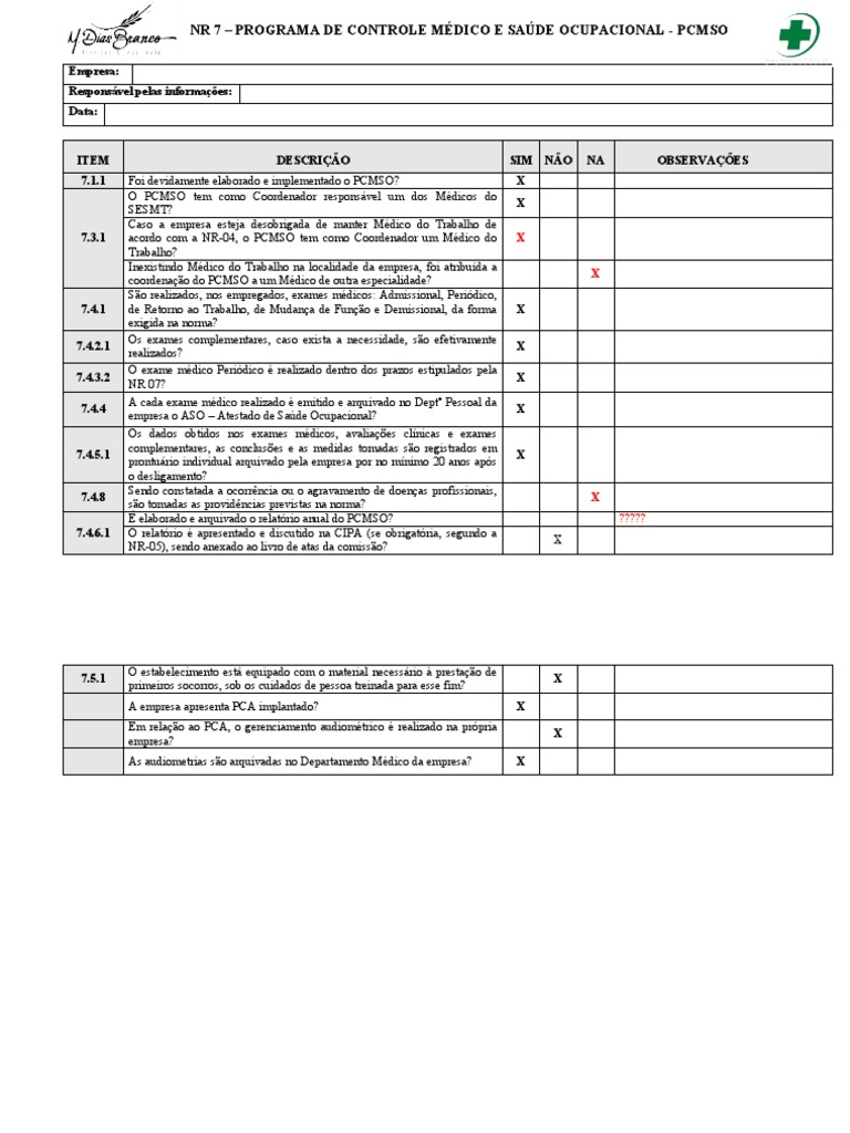 CHECK List NR7 | PDF | Médico | Sistema de saúde