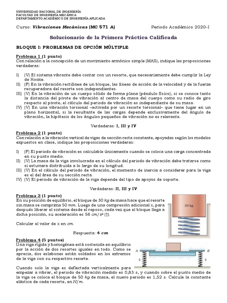 Solucionario PC1 2020-1 Seccion A | PDF | Mecanica clasica | Física Aplicada e Interdisciplinaria