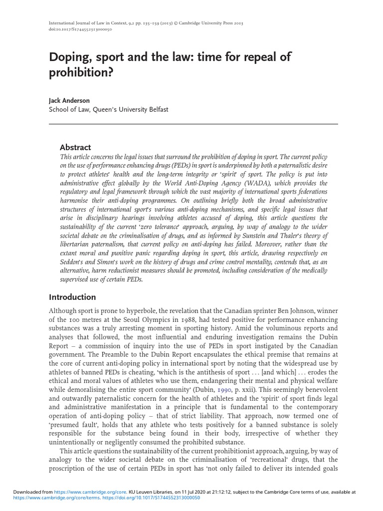 Doping, Sport and The Law: Time For Repeal of Prohibition? | PDF ...