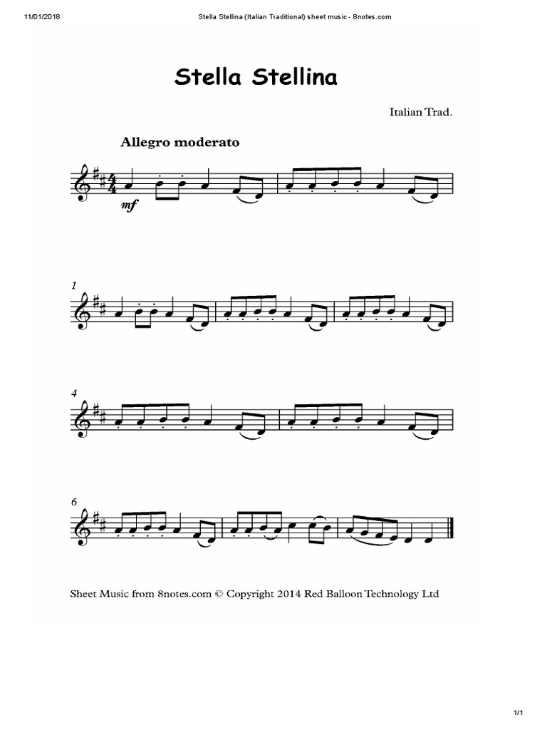 Stella Stellina (Italian Traditional) Sheet Music - 8notes PDF | PDF
