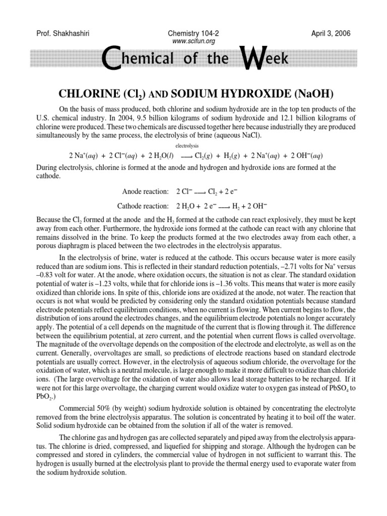 Chlorine and Sodium Hydroxide Overview | PDF | Chlorine | Sodium Hydroxide