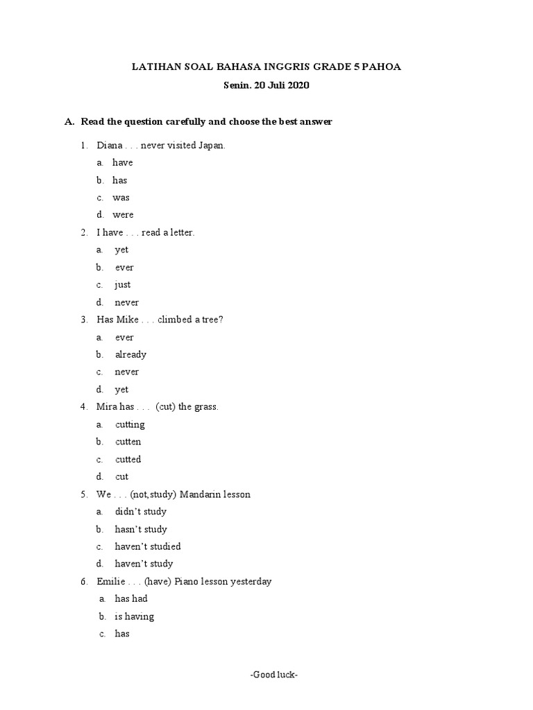 Grade 5 English Practice Test Questions | PDF