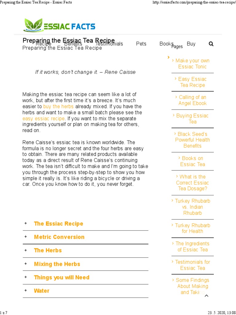 Preparing The Essiac Tea Recipe - Essiac Facts | PDF | Wellness | Medical