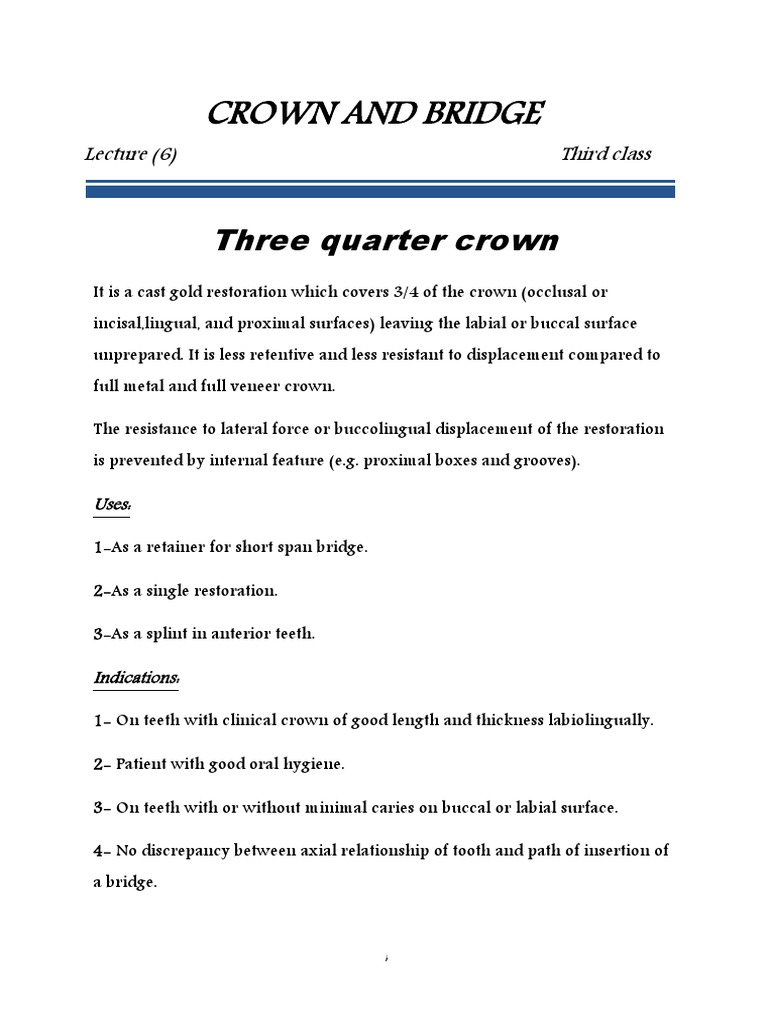 Guidelines and Techniques for Preparing Three-Quarter Crowns on ...