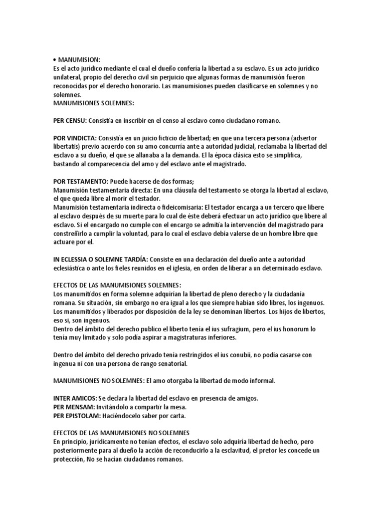 La manumisión de esclavos en el Derecho Romano: formas, efectos y ...