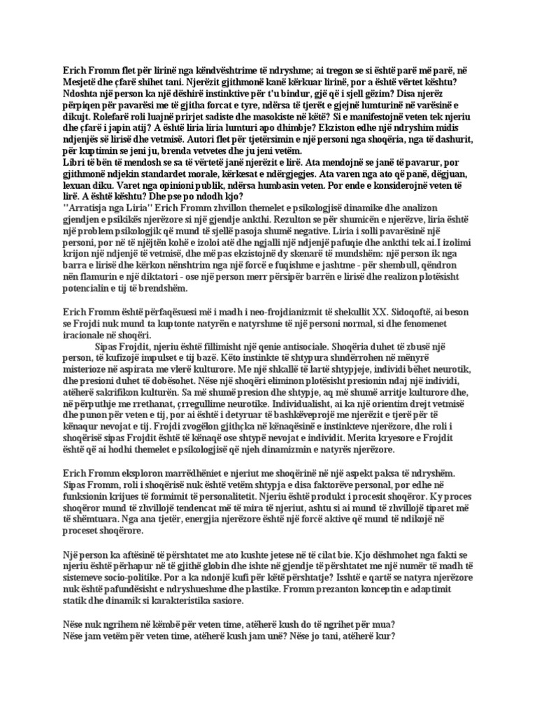 Erich Fromm Flet Për Lirinë Nga Këndvështrime Të Ndryshme | PDF