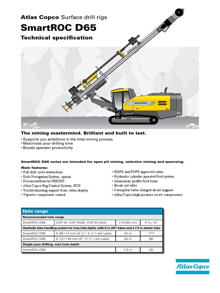 Brochure Atlas Copco D65 PDF | PDF | Drilling Rig | Pump