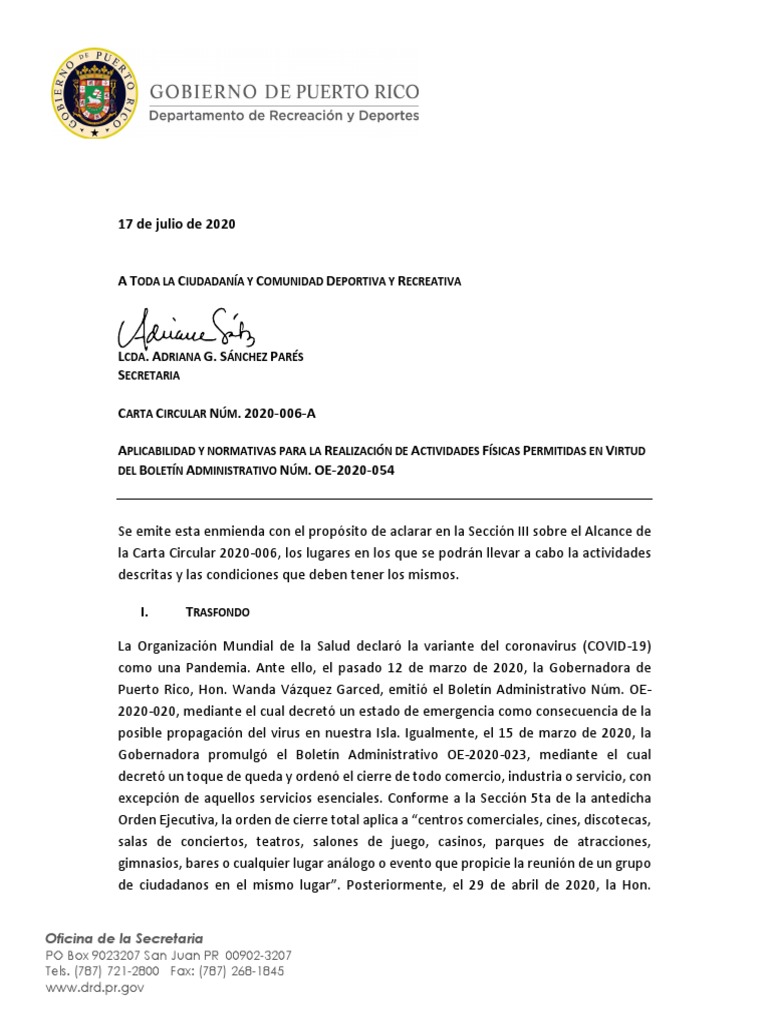 DRD Carta Circular 2020 006 A | PDF | Deportes | Puerto Rico