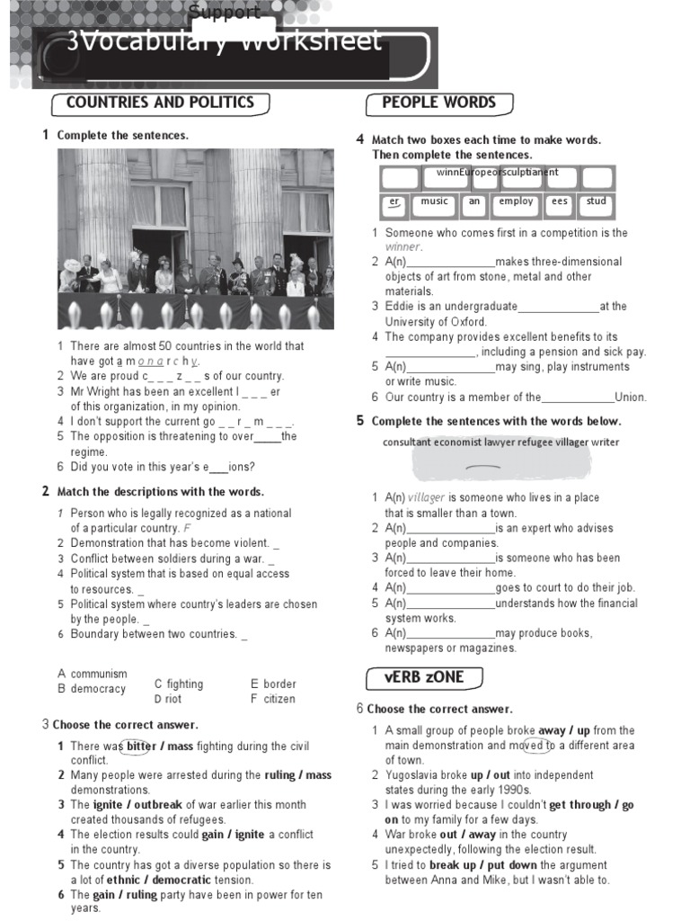Vocabulary Worksheet: Countries and Politics People Words | PDF ...
