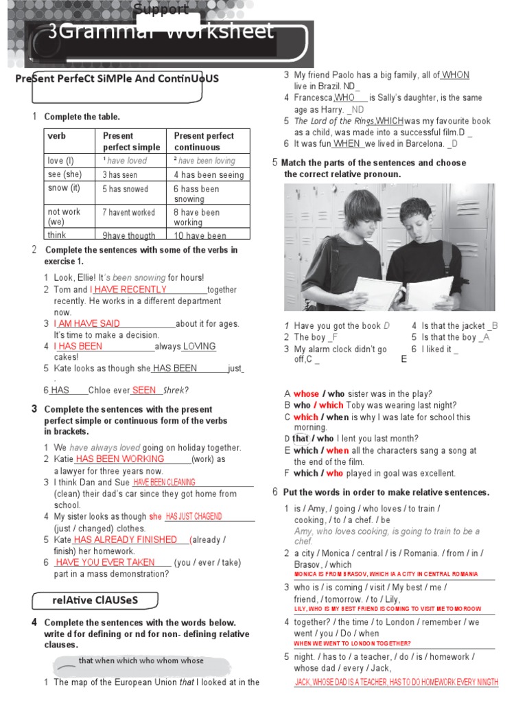 Grammar Worksheet: Present Perfect Simple and Continuous | PDF | Sentence (Linguistics ...