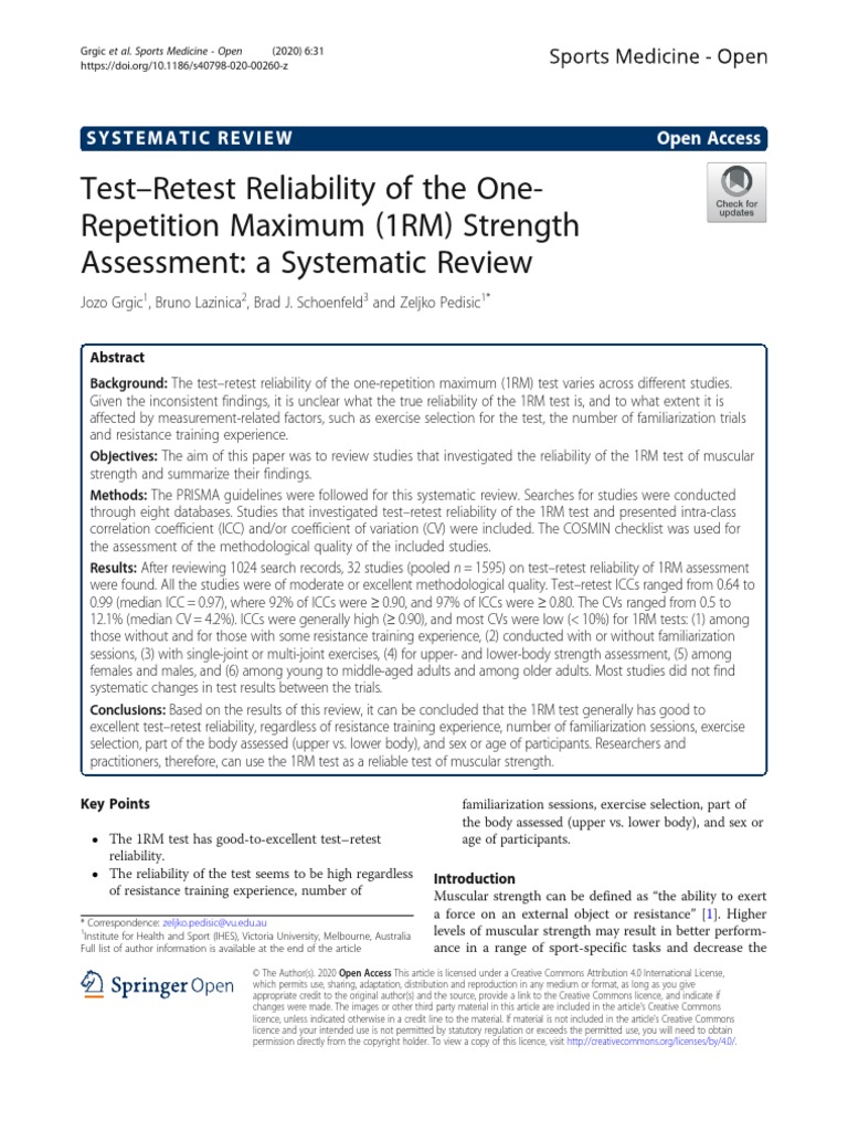 Test - Retest Reliability of The One-Repetition Maximum (1RM) Strength ...