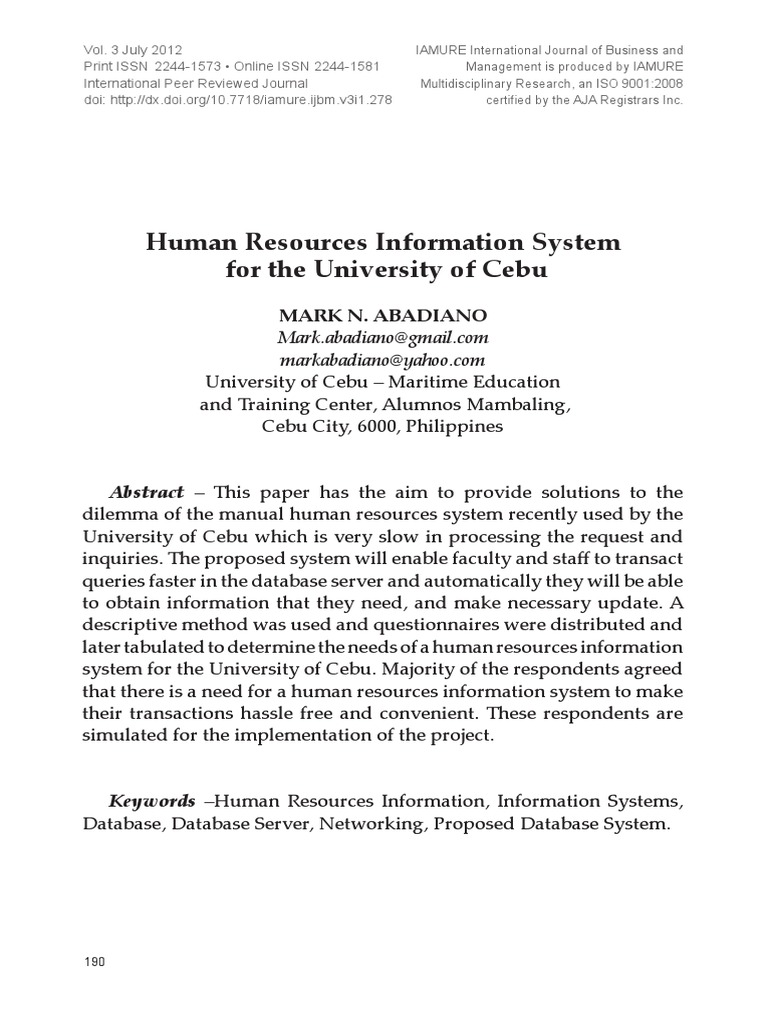 Proposed Design of a Human Resources Information System for the ...