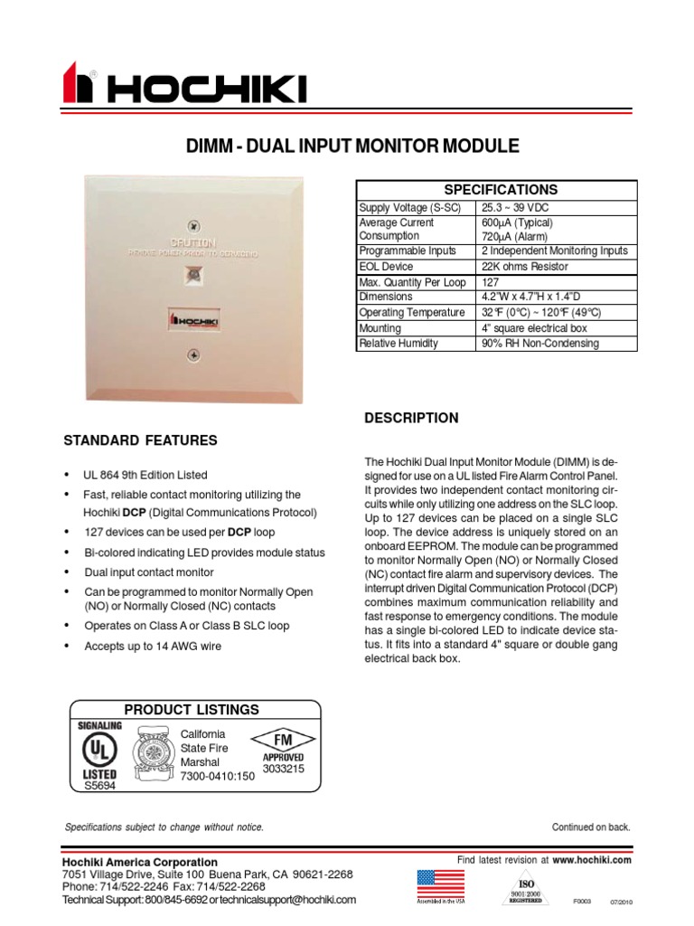 Dimm - Dual Input Monitor Module: Description Standard Features | PDF ...