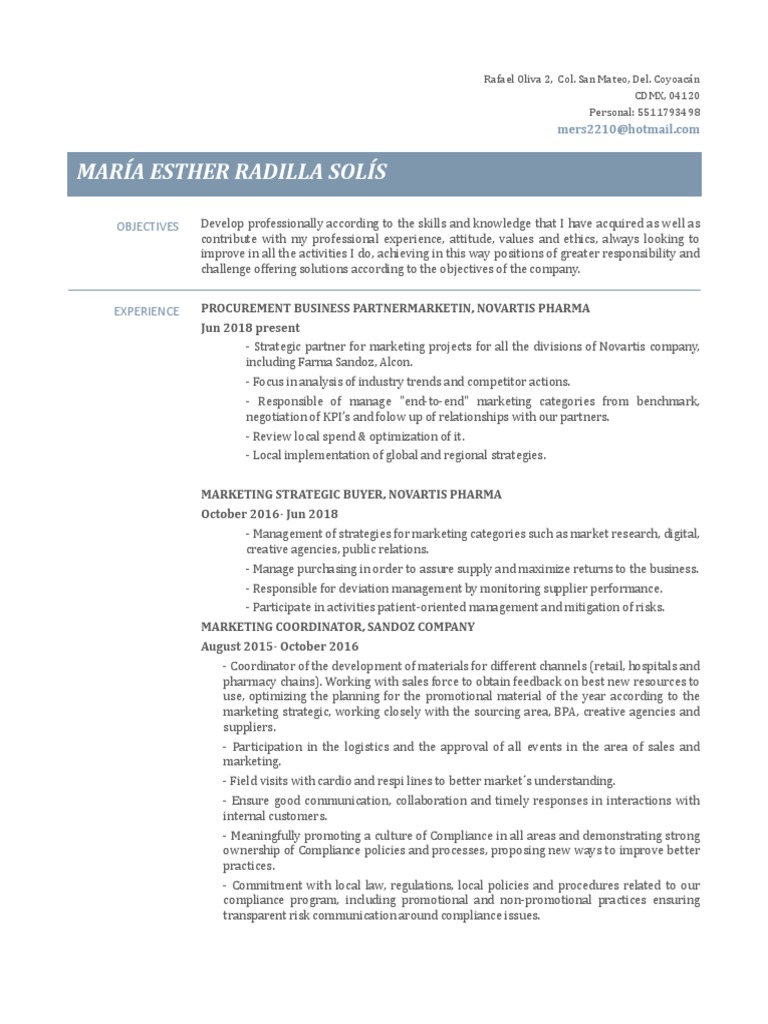 Resume Maria Esther Radilla Solis (April 2019) | PDF | Regulatory ...