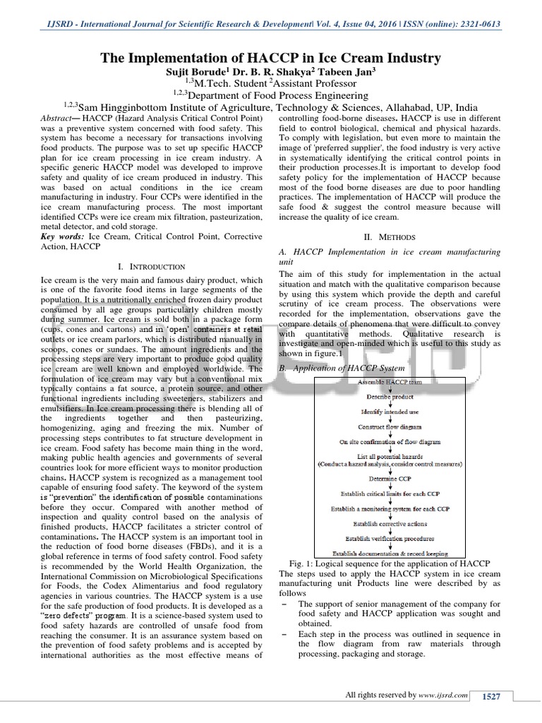 The Implementation of HACCP in Ice Cream Industry | PDF | Hazard ...
