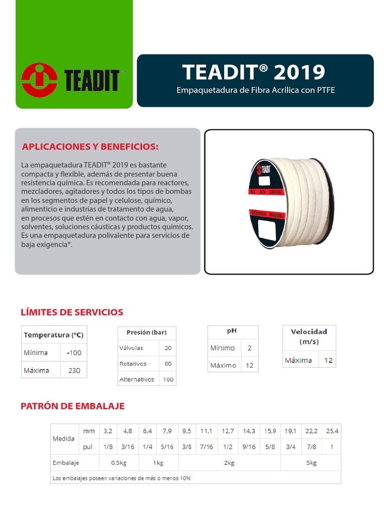 Empaquetadura TEADIT® 2019: Usos y Beneficios | PDF | Tecnología